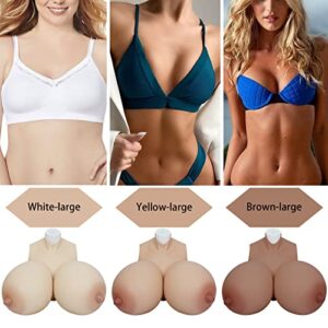 GUIENRLEA Plus size large silicone fake chest breast plates/Silicone Breasts/fake breast/fake boobs（Zplus cup/Yellow/Cotton Filler）