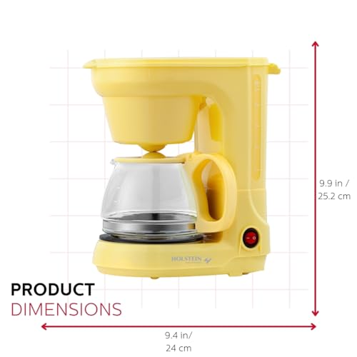 Holstein Housewares - 5 Cup Drip Coffee Maker - Convenient and User Friendly with Permanent Filter, Borosilicate Glass Carafe, Water Level Indicator, Auto Pause/Serve and Keep Warm Functions,Yellow