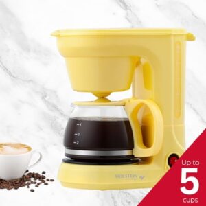 Holstein Housewares - 5 Cup Drip Coffee Maker - Convenient and User Friendly with Permanent Filter, Borosilicate Glass Carafe, Water Level Indicator, Auto Pause/Serve and Keep Warm Functions,Yellow