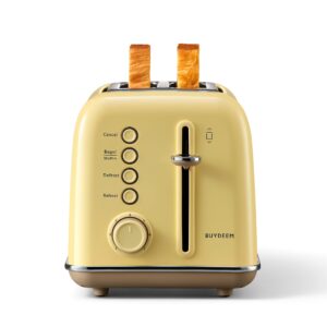 buydeem dt620 2-slice toaster, extra wide slots, retro stainless steel with high lift lever, bagel and muffin function, removal crumb tray, 7-shade settings,mellow yellow