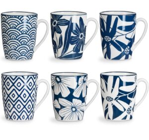 onemore ceramic coffee mugs set of 6, 12oz - microwavable coffee cups for tea, latte - japanese style, scratch resistant - vintage blue