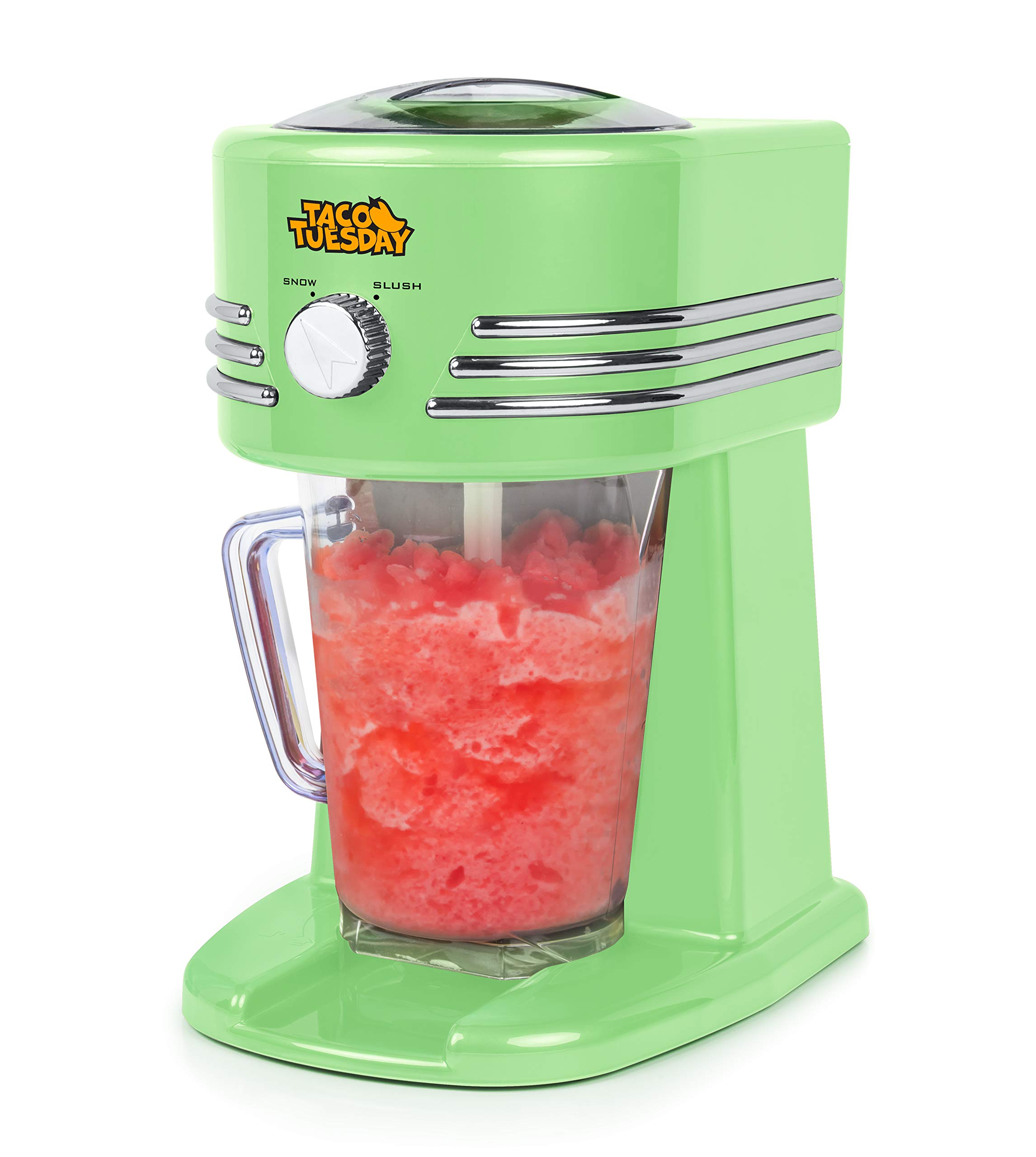 Nostalgia Taco Tuesday Frozen Drink Maker and Margarita Machine for Home - 40-Ounce Slushy Maker with Stainless Steel Flow Spout - Easy to Clean and Double Insulated - Lime Green