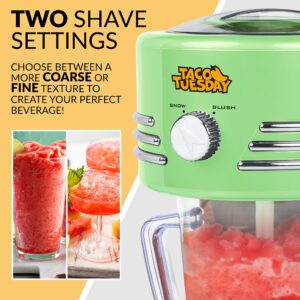 Nostalgia Taco Tuesday Frozen Drink Maker and Margarita Machine for Home - 40-Ounce Slushy Maker with Stainless Steel Flow Spout - Easy to Clean and Double Insulated - Lime Green