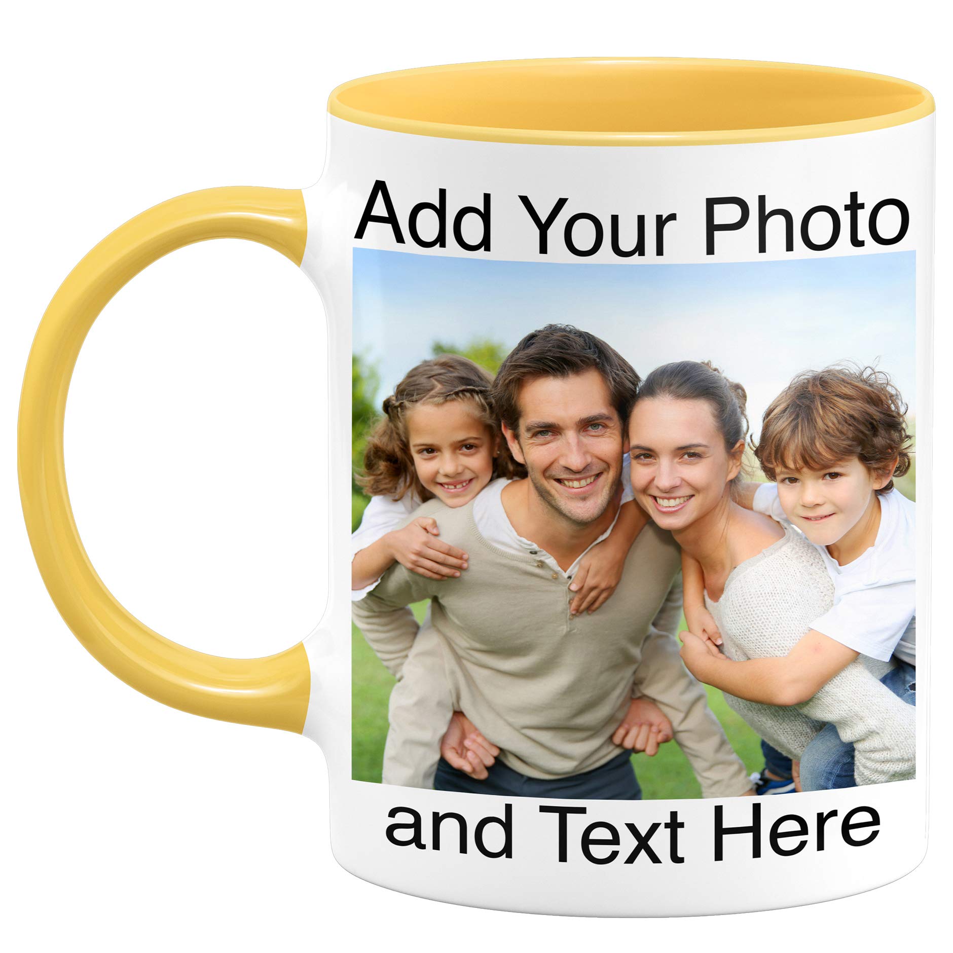 Custom Photo Coffee Mugs - Personalized Coffee Mugs with Photo and Text, Customized Ceramic Coffee Mug - Customizable Mug, Funny Mug, Personalized Gifts, Custom Mug with Photo and Text - 11oz Yellow