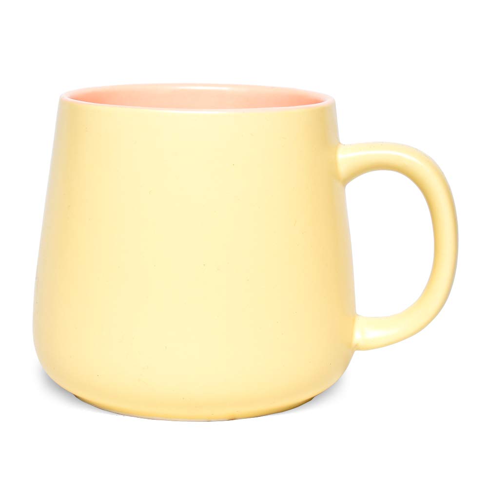 Bosmarlin Matte Ceramic Coffee Cute Mug, Tea Cup for Office and Home, 15 oz, Dishwasher and Microwave Safe, 1 Pack (Yellow)