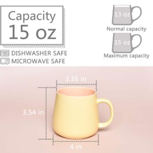 Bosmarlin Matte Ceramic Coffee Cute Mug, Tea Cup for Office and Home, 15 oz, Dishwasher and Microwave Safe, 1 Pack (Yellow)