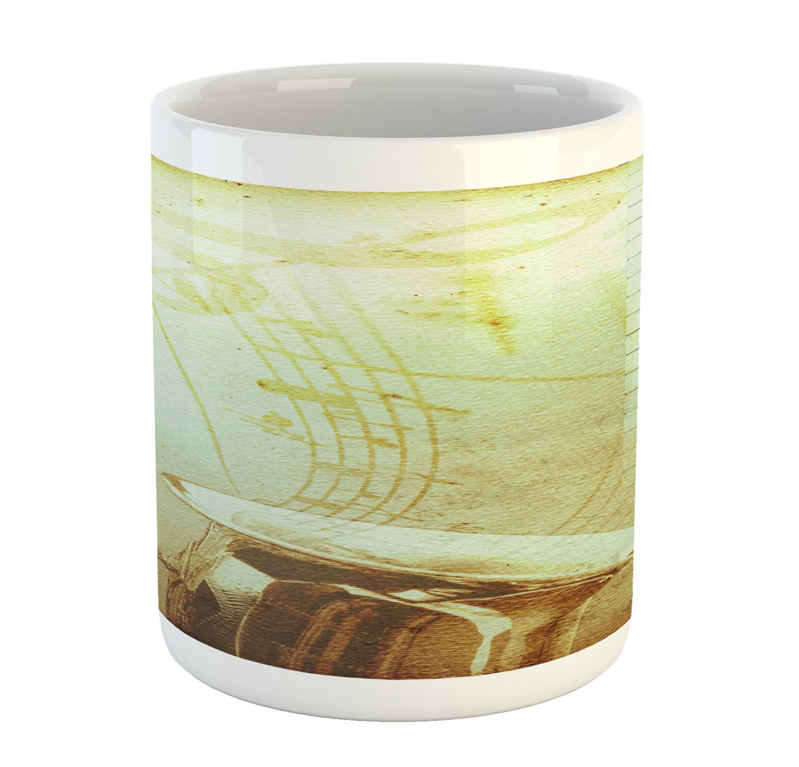 Lunarable Music Mug, Print of Piano Keys on Background with Music Notes Image Nostalgia Jazz Theme, Printed Ceramic Coffee Mug Water Tea Drinks Cup, Pale Yellow Black