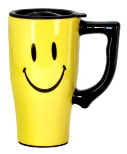 spoontiques - ceramic travel mugs - smiley face cup - hot or cold beverages - gift for coffee lovers