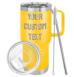 polar camel personalized tumblers with slide lid and straw, name engraved customized cups, stainless steel vacuum insulated travel coffee mugs - women, men birthday gift (yellow, 20 oz)