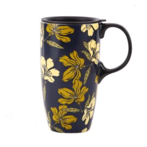 tzssp coffee ceramic mug porcelain latte tea cup with lid 17oz. yellow