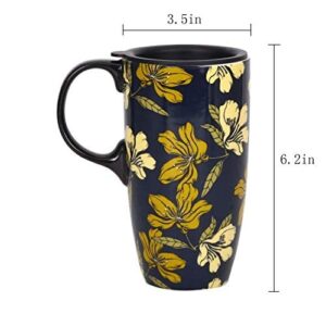 TZSSP Coffee Ceramic Mug Porcelain Latte Tea Cup With Lid 17oz. Yellow