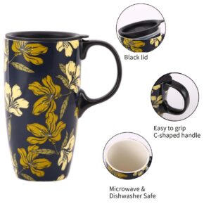 TZSSP Coffee Ceramic Mug Porcelain Latte Tea Cup With Lid 17oz. Yellow