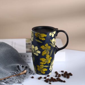 TZSSP Coffee Ceramic Mug Porcelain Latte Tea Cup With Lid 17oz. Yellow