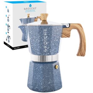 grosche milano moka pot, stovetop espresso maker, greca coffee maker, stovetop coffee maker and espresso maker percolator (indigo, 6 cup)