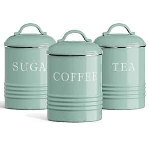 barnyard designs canister sets for kitchen counter, vintage kitchen canisters, country rustic farmhouse decor for the kitchen, coffee tea sugar farmhouse kitchen decor set, metal (mint)