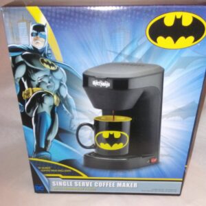 DC Batman 1-Cup Coffee Maker with Mug by Warner Bros - Single Serve Drip Coffee Machine - Features Removable Filter Basket & Drip Tray - Includes Batman Mug - 12 Oz Mug