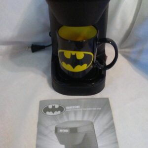 DC Batman 1-Cup Coffee Maker with Mug by Warner Bros - Single Serve Drip Coffee Machine - Features Removable Filter Basket & Drip Tray - Includes Batman Mug - 12 Oz Mug