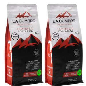 La Cumbre Specialty Coffee Whole Bean Medium Roast, Arabica Beans, Low Acid, Gourmet Whole Bean, Vegan, Kosher & Keto Friendly, Red Honey Process 12 oz, 2 Pack