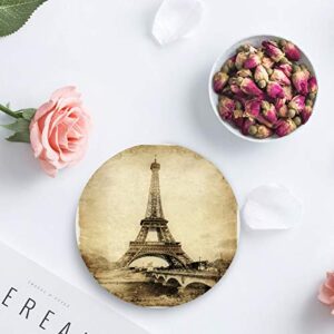 Coasters for Drinks Absorbent Ceramic Stone Place Mats Nostalgic Paris Eiffel Tower Retro Romantic City Old Art Illustration Drink Coffee Coaster with Cork Base Tabletop Protection for Mugs & Cups