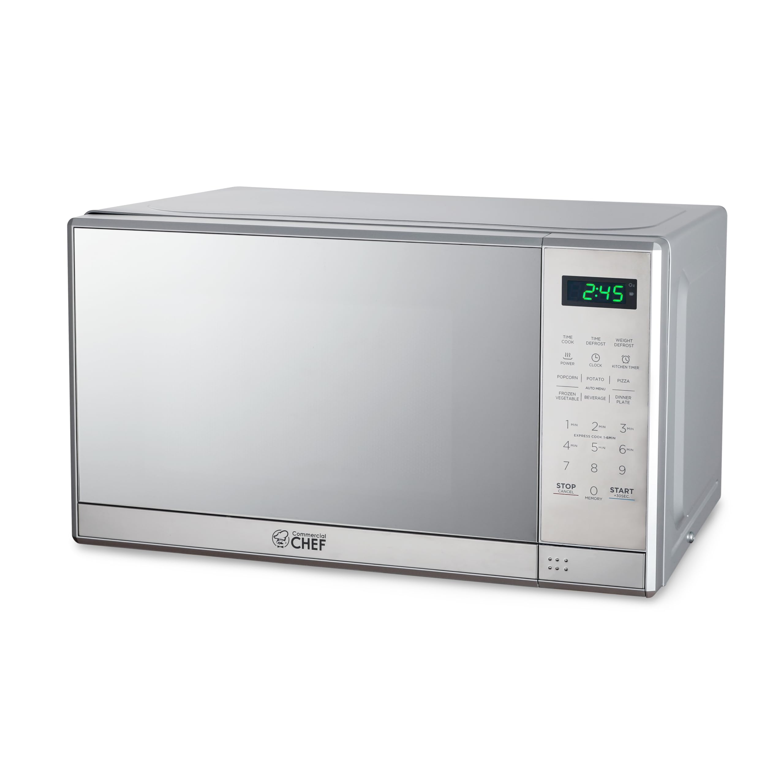 COMMERCIAL CHEF 0.7 Cu Ft Microwave with 10 Power Levels, 700W Microwave with Digital Display, Countertop Microwave with Child Safety Door Lock, Programmable with Push Button, Stainless Steel