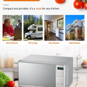 COMMERCIAL CHEF 0.7 Cu Ft Microwave with 10 Power Levels, 700W Microwave with Digital Display, Countertop Microwave with Child Safety Door Lock, Programmable with Push Button, Stainless Steel