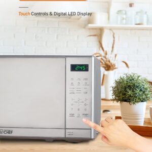 COMMERCIAL CHEF 0.7 Cu Ft Microwave with 10 Power Levels, 700W Microwave with Digital Display, Countertop Microwave with Child Safety Door Lock, Programmable with Push Button, Stainless Steel