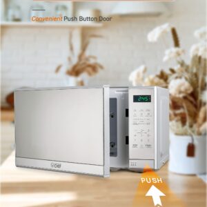 COMMERCIAL CHEF 0.7 Cu Ft Microwave with 10 Power Levels, 700W Microwave with Digital Display, Countertop Microwave with Child Safety Door Lock, Programmable with Push Button, Stainless Steel