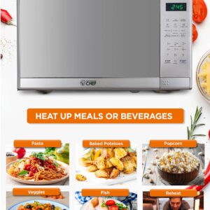 COMMERCIAL CHEF 0.7 Cu Ft Microwave with 10 Power Levels, 700W Microwave with Digital Display, Countertop Microwave with Child Safety Door Lock, Programmable with Push Button, Stainless Steel