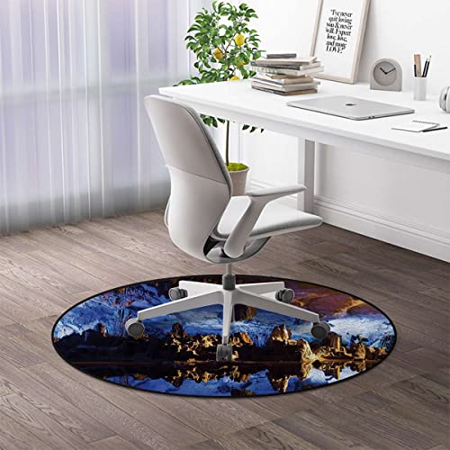 Blue Navy BrownRound Rug Contemporary Modern Formations Lighted Up Guilin China Anti-Slip Office Chair Mat for Carpet Desk Chair Mat for Office Gaming Room Home Decor Diameter 39.3 in