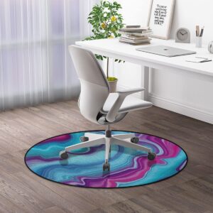 round home office computer hardwood floor protector mat soft thick low pile gaming rolling desk chair mat carpet marble print abstract color formation aqua pink,diameter 39 in