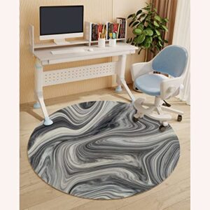 White Grey PU Leather Office Chair Mat for Hardwood Floors Desk Carpet Marble Color Formation Wavy Anti-Slip Multi-Purpose Low Pile Computer Chair Mat Abstract Diameter 55 in