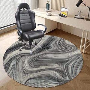 White Grey PU Leather Office Chair Mat for Hardwood Floors Desk Carpet Marble Color Formation Wavy Anti-Slip Multi-Purpose Low Pile Computer Chair Mat Abstract Diameter 55 in