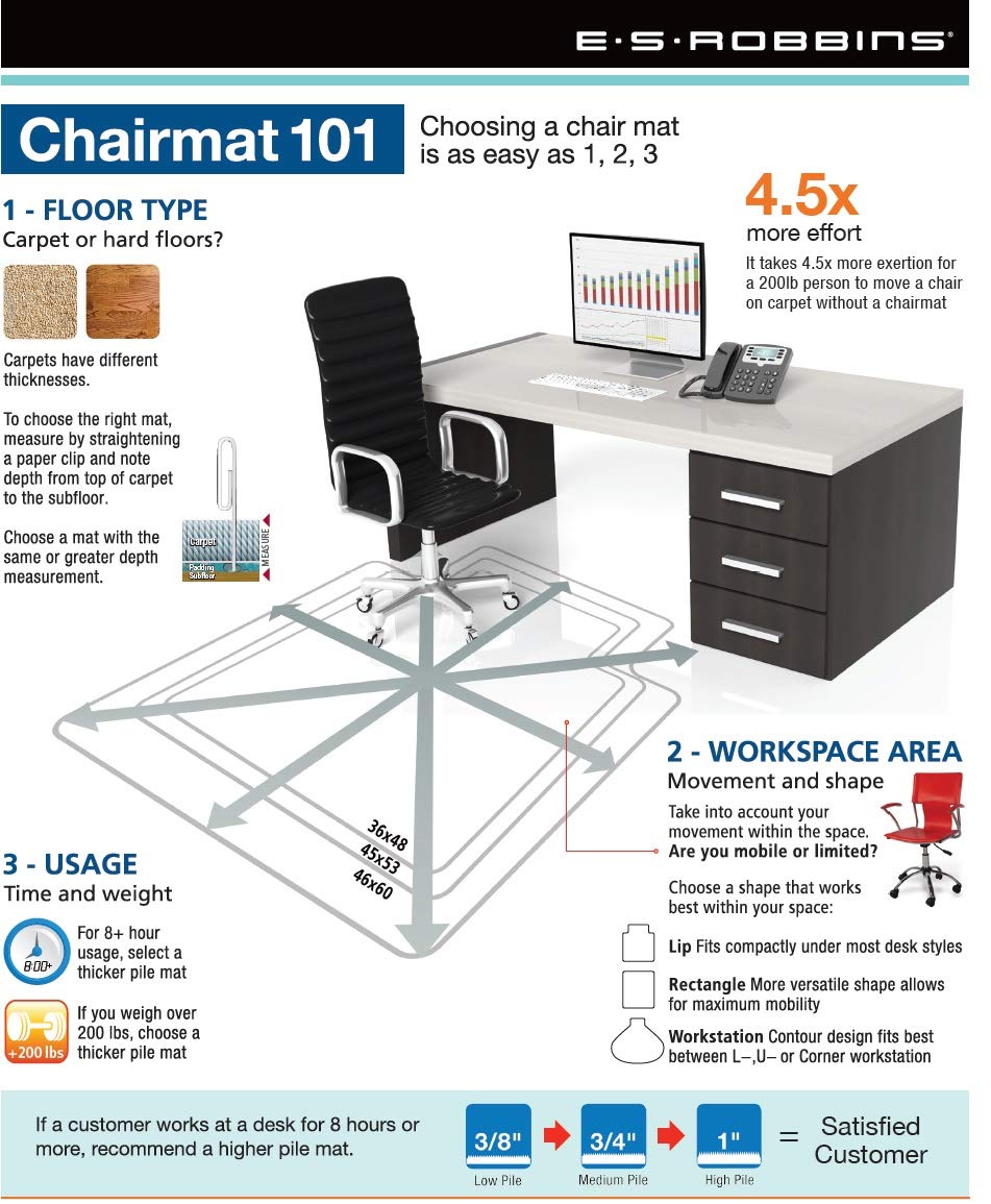 ES Robbins Extra High Pile Carpet ChairMat, Rectangle 60"x72" Beveled Edge