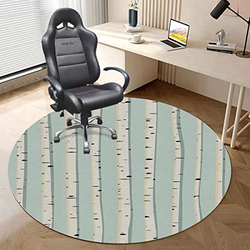 Green Grey PU Leather Round mat Office Chair Mat Dense Tree Formation White Fall Birch Trees Hardwood Floor mat Chair mat Round Chair Cushion for Desk Chair Office ChairCushion Forest Diameter 59 in