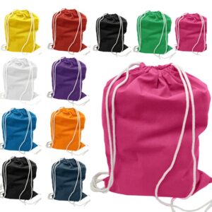 totebagfactory 6-pack cotton canvas drawstring backpacks: blank, plain, reusable cloth, 14" w x 18" h