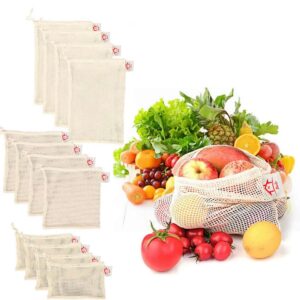 BaLe Set of 12 Reusable Produce Bag,Washable Reusable Organic Net Laundry Cotton Mesh Bag,Drawstring Bags for Grocery & Storage