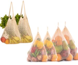 reusable produce bags, washable, mesh bags for vegetables, organic mesh produce bags cotton, vegetable storage bags for refrigerator keep fresh, produce storage bag set of 6(4 mesh+2 string bags)