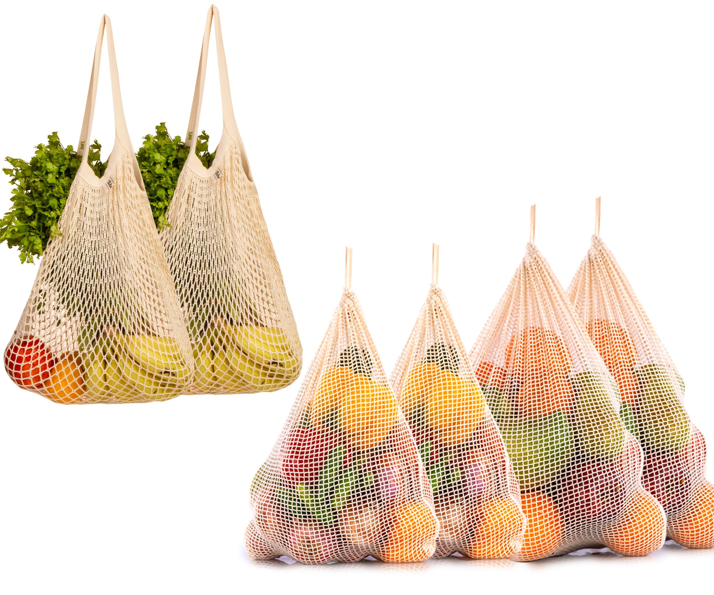 Reusable Produce Bags, Washable, Mesh Bags for Vegetables, Organic Mesh Produce Bags Cotton, Vegetable Storage Bags for Refrigerator Keep Fresh, Produce Storage Bag Set of 6(4 Mesh+2 String bags)