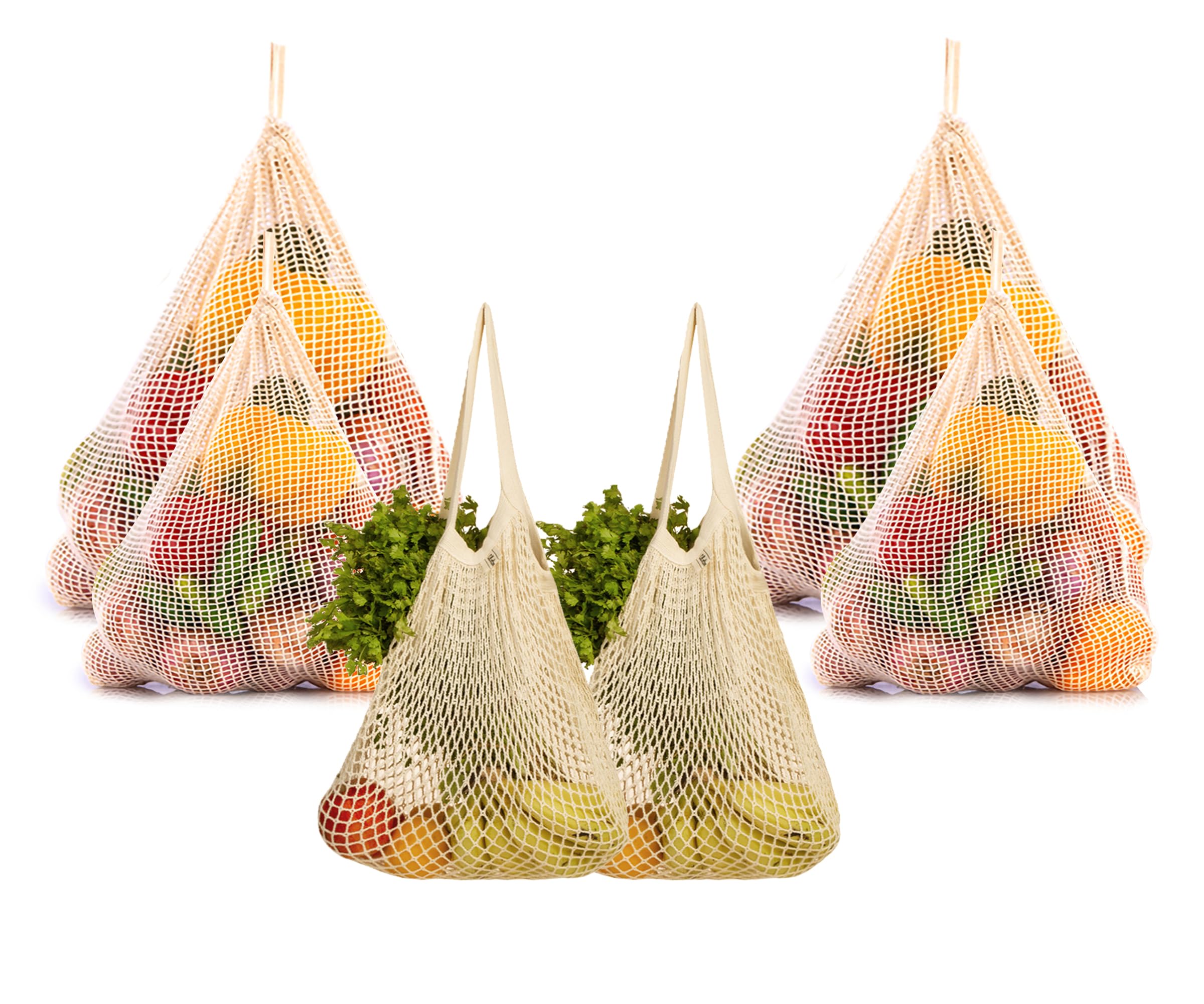 Reusable Produce Bags, Washable, Mesh Bags for Vegetables, Organic Mesh Produce Bags Cotton, Vegetable Storage Bags for Refrigerator Keep Fresh, Produce Storage Bag Set of 6(4 Mesh+2 String bags)