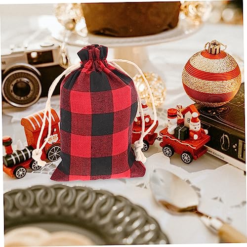 NOLITOY 2 Sets Plaid Bag Set Christmas Treat Bags Candy Storage Pouches Christmas Gift Wrapping Bag Advent Calendar Drawstring Bags Drawstring Candy Bags Storage Rack Wooden Christmas Tree