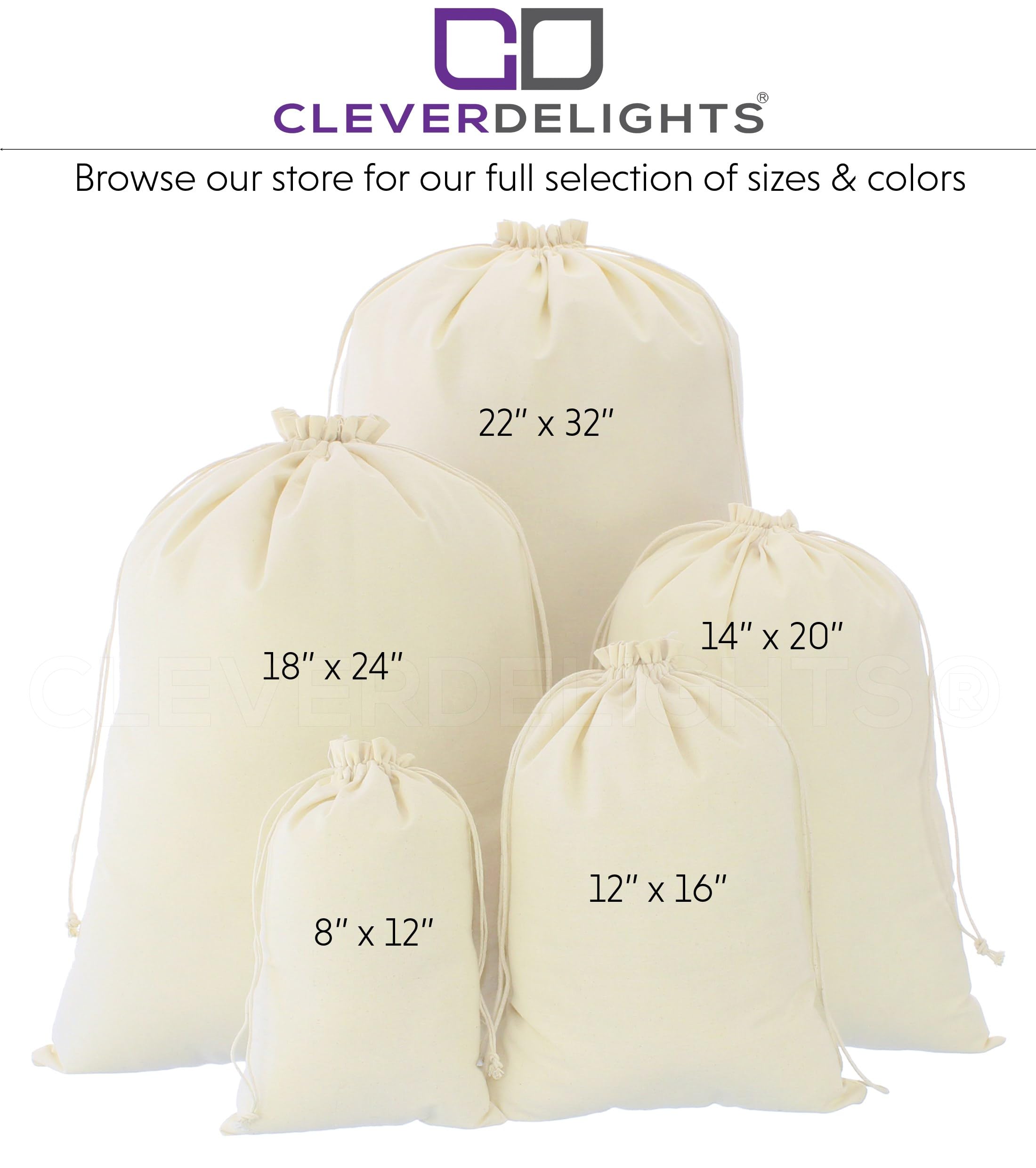 CleverDelights Cotton Bags - 18" x 24" - 20 Pack - Premium Drawstring Storage Muslin Bag - 18x24 Inch