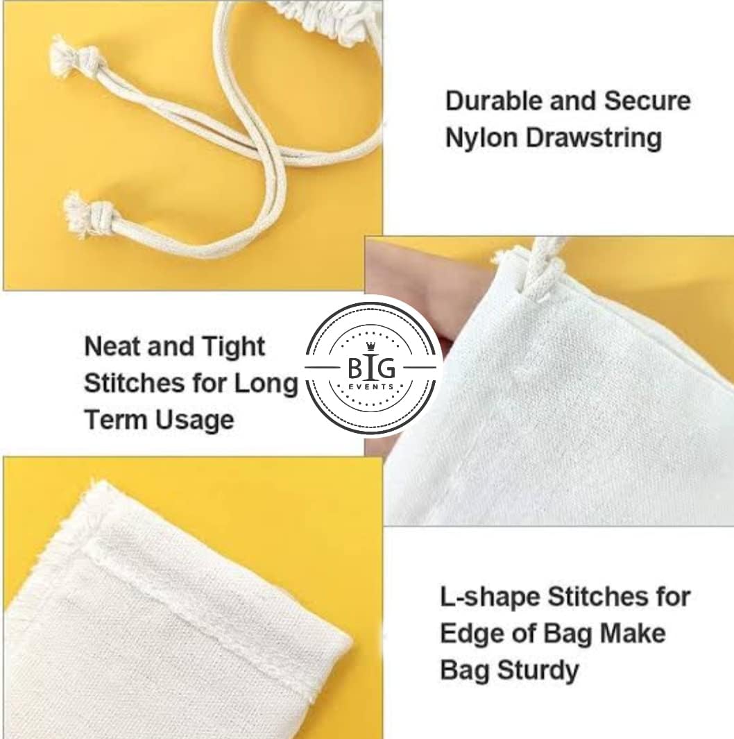 Mayatra's Cotton Laundry Bag for Clothes - Travel Organizer - Eco-Friendly 100% Pure Cotton Drawstring Bag - Large Size - Hanging Laundry Bag Foldable and Washable (Pack Of 4)