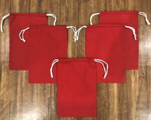 reusable eco friendly red color cotton thick double drawstring muslin bags "premium quality"-25 count pack (8 x 10)