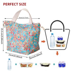 Lunch Bag, Lunch Bento Tote Pouch Reusable Small Cute Lunch Bag with Drawstring Suitable for Girls Women Work Camping Picnic (Daisy Blue)