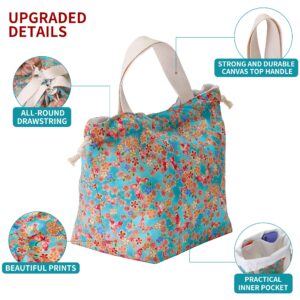 Lunch Bag, Lunch Bento Tote Pouch Reusable Small Cute Lunch Bag with Drawstring Suitable for Girls Women Work Camping Picnic (Daisy Blue)