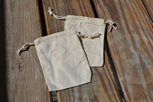 REUSABLE ECO FRIENDLY 3X5 INCHES COTTON CANVAS DOUBLE DRAWSTRING MUSLIN BAGS (Natural color) (200)