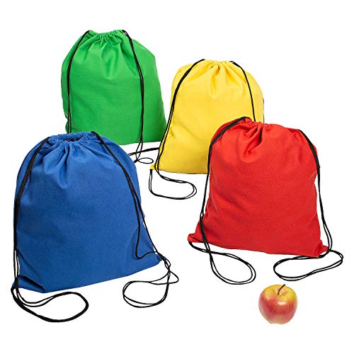 Large Bright Canvas Drawstring Bags - Set of 12 - Reusable Apparel Accessories