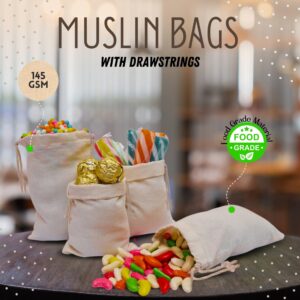 ecogreentextiles 18x20 in 100 pcs Organic Cotton Muslin Bags with Drawstrings - 100% Natural Cotton Bags, Washable, Biodegradable, Food Safe - Ideal for Shopping, Storage, Spices, Crafts