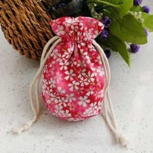 round bottom jewelry pouch small cotton cloth drawstring jewellery gift pouches printed packaging jewelry storage bags (w 3.15 x h 5.51 inches, fuchsia (cherry blossoms）)