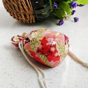 Round Bottom Jewelry Pouch Small Cotton Cloth Drawstring Jewellery Gift Pouches Printed Packaging Jewelry Storage Bags (W 3.15 x H 5.51 Inches, fuchsia (cherry blossoms）)